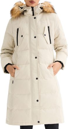 Orolay Damen Lsolierter Daunenmantel Winter Gesteppte Komfortjacke Puffermantel mit Kunstfell Beige XXL