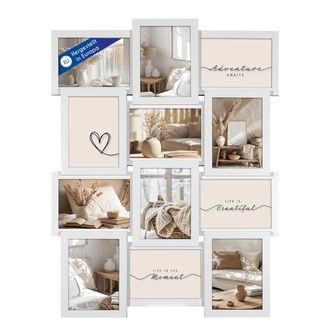 Wackadoo Bilderrahmen Collage 13x18 cm für 12 Fotos - Holz Bilderrahmen aus MDF mit Glas, Wanddekoration im Hoch- & Querformat, Fotocollage zum Aufhängen, Gale