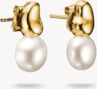 Thomas Sabo Natural Beauty - Vergoldete Ohrstecker in Gelbgold und Wei&szlig; mit S&uuml;&szlig;wasserperlen