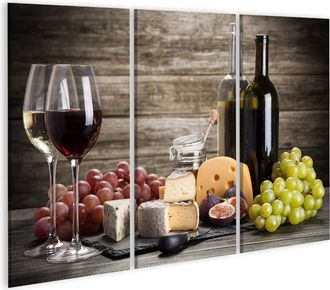 Islandburner Bild auf Leinwand Wein Käse Stillleben Vor Holzwand Bilder Wandbilder Poster