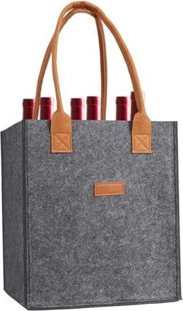 Generic Sac de transport en feutre pour bouteille de vin - 6 compartiments - Porte-verre à vin en feutre, sac réutilisable pour les amateurs de vin, Gris, Ref