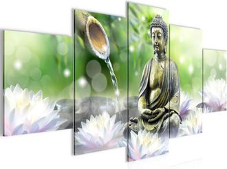 Runa Art Bilder Feng Shui Buddha 200 x 100 cm 5 Teilig XXL Wanddekoration Design Grün 018251a