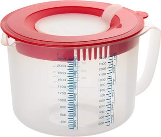 Dr. Oetker Mess- und Rührbecher 2,2 L - Multifunktionaler Küchenhelfer mit Spritzschutz, Rot/Transparent, Spülmaschinenfest