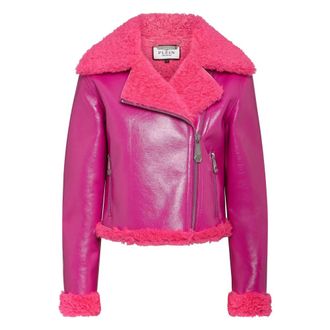 Philipp Plein Eco Shearling Short Biker Jacket Skull&Bones - - Jackets - Damen - Rosa - XS