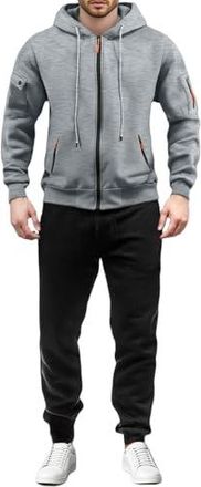 Generic Survêtement tactique 2 pièces pour homme avec fermeture éclair intégrale et sweat à capuche - Ensemble décontracté de sport de plein air - Survêtement