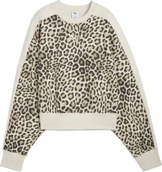Puma Damen T7 Leo Luxe Oversized Sweatshirt XS, Alpine Snow Ice Coffee White