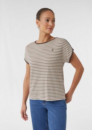 Comma Kurzarmshirt T-Shirt Gestreiftes Jersey-T-Shirt mit &uuml;berschnittener Schulter