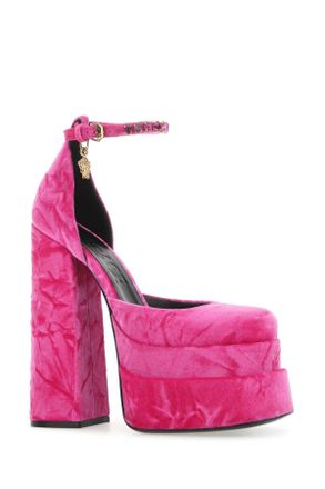 Versace Womens Fuchsia Velvet Medusa Aevitas Pumps Pinkoro Scarpe Con Tacco High Heel Shoes