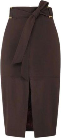 Elisabetta Franchi Femme, Jupes, Brun, Taille: 36 FR Jupe Gabardine avec Ceinture &agrave;