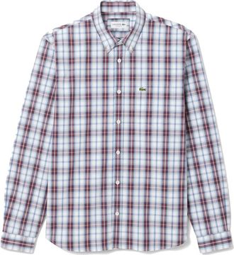 Lacoste Homme, Chemises, Rouge, Taille: 4XL Chemise &agrave; Carreaux &Eacute;cossais en Popeline Coupe Droite