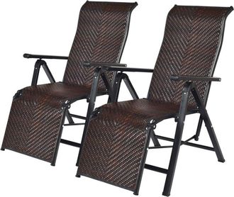 Costway Lot de 2 Transat Chaises Longues de Jardin en Rotin avec Position R&eacute;glable et Accoudoir, Cadre en Fer, pour, Terrasse, Plage