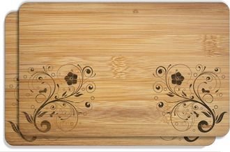 Wallario 2er Set Frühstücksbrettchen aus Holz, Holzunterlage, Holzbrettchen Schnörkelmuster mit Blumen und Kreisen, Größe 22 x 14 cm
