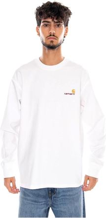 Carhartt Work in Progress T-shirt L/S American Script - Homme - Tops - Blanc - Taille: L
