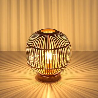 Globo Lighting LED Tischleuchte Bambus Boho Leuchte Nachttischlampe Kugellampe Schlafzimmer naturfarben, 7W 806lm warmwei&szlig;, DxH 30x33,5 cm