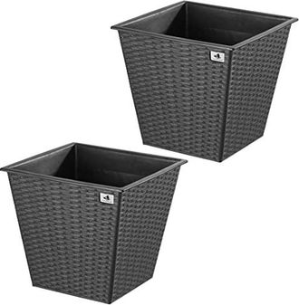 Gartenfreude Pflanzkübel Polyrattan 2er Set 41,5 x 41,5 x 38 cm, anthrazit