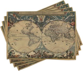 Abakuhaus Jahrgang Platzmatten, Alte Karte Welt, Waschbare Stoff Esszimmer Küche Tischdekorations Digitaldruck, Braun Beige