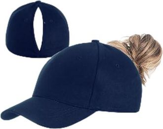Generic Casquettes magn&eacute;tiques pour queue de cheval pour un port facile - Casquette de baseball r&eacute;glable en coton respirant pour femme &agrave; poils longs, bleu mar