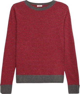 Oltre Femme, Pulls, Rouge, Taille: 40 FR Wool Blend Striped Sweater