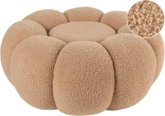 Beliani Grand Pouf Moderne Si&egrave;ge dAppoint Salon Chambre &agrave; Coucher Tissu Boucl&eacute; Marron Clair Beaufort