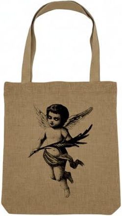 Fabulous Sac Shopping Tote Bag Aspect Lin - Ange De Noel Vintage Retro Dessin Noir et Blanc - Sac de Courses Toile Epaisse 360g Beige Naturel Cabas Port&eacute; Epaul