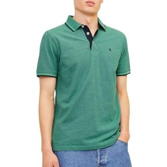 Jack & Jones Polo Slim fit Homme JJEPAULOS uni Chemise &eacute;t&eacute; col Polo Manche Courte Coton piqu&eacute; Basique, Couleurs:Vert-2, Size:S