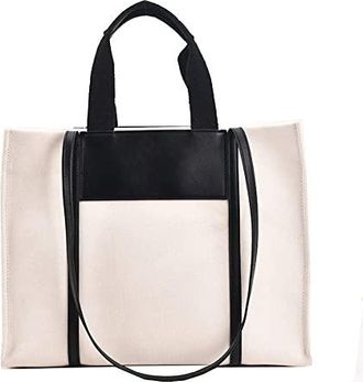 Generic Sac fourre-tout en toile de taille moyenne avec fermeture &eacute;clair pour femme avec poign&eacute;e sur le dessus, sac &agrave; bandouli&egrave;re d&eacute;contract&eacute;, blanc, Medium