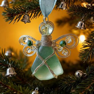 Generic Engel-Weihnachtsbaumschmuck aus Treibglas, 2D-Acryl K&uuml;sten-Weihnachtsbaumschmuck als Weihnachtsbaum-Deko & H&auml;ngeanh&auml;nger, Geschenk f&uuml;r Strandliebhaber