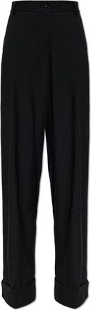 Dolce & Gabbana Pantalon Large en Laine Pliss&eacute;e - Femme - Pantalons - Noir - Taille: 40 FR