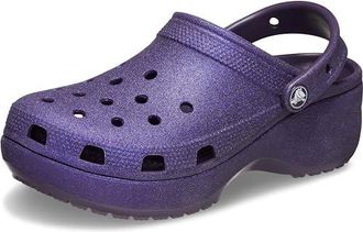 Crocs Womens Classic Platform Glitter Clog 38-39 EU Dark Iris