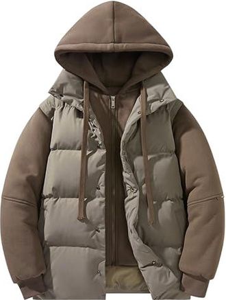 Generic Veste matelass&eacute;e en coton pour homme - Coupe ajust&eacute;e - Pour lautomne et lhiver - Veste l&eacute;g&egrave;re &eacute;paisse et chaude &agrave; capuche, marron, XXL