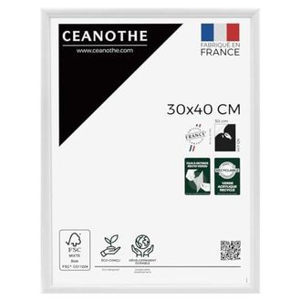 Ceanothe Bilderrahmen 30 x 40 cm aus weißem Holz, ideal für Poster und A4, Essentiels-Kollektion, bruchsicheres Acrylglas, recycelt, hergestellt in Frankreich