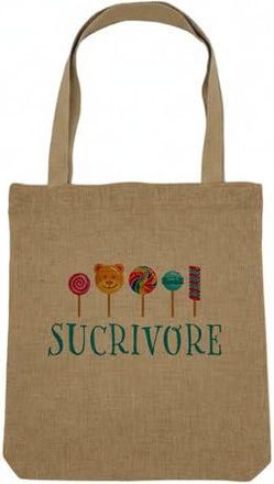 Fabulous Sac Shopping Tote Bag Aspect Lin - Sucrivore Bonbon Glaces Dessert Chocolat - Sac de Courses Toile Epaisse 360g Beige Naturel Cabas Port&eacute; Epaule Solid