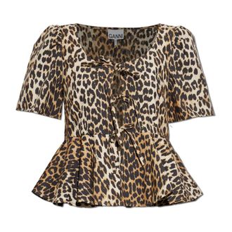 Ganni Animal Print Top - - Blouses & Shirts - Damen - Braun - S