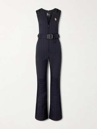 Moncler Combinaison De Ski En Tissu Technique Matelass&eacute; Et En Duvet &Agrave; Appliqu&eacute; Et &Agrave; Ceinture - Noir