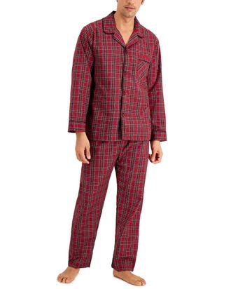 Hanes Herren Pyjama-Set, gewebt, einfarbig Pyjamaset, Rotes Karomuster, 4XL