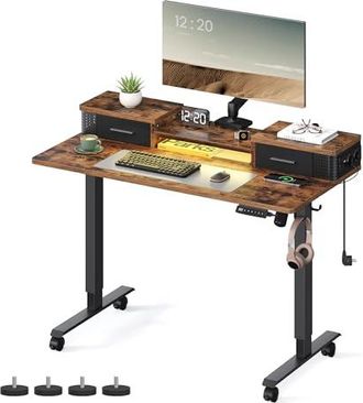 Vasagle Bureau &Eacute;lectrique R&eacute;glable en Hauteur, Bureau Assis-Debout, Table, 60 x 120 x (72-120) cm, R&eacute;glable en Continu, Support pour &Eacute;cran, Crochet, Fonction 