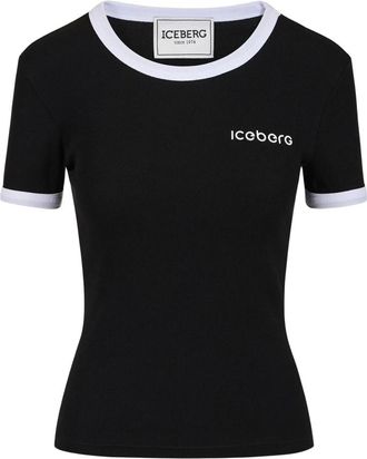 Iceberg Femme, Tops, Noir, Taille: 40 FR T-shirt Slim Fit en jersey c&ocirc;tel&eacute;