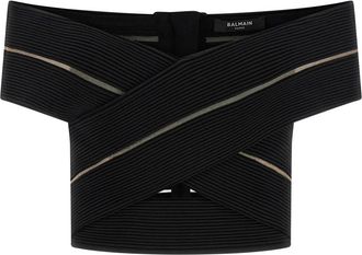 Balmain Femme, Tops, Noir, Taille: 36 FR Crop Top Bardot en Viscose Stretch
