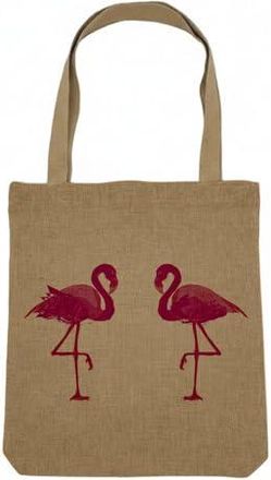 Fabulous Sac Shopping Tote Bag Aspect Lin - Deux Flamants Roses Face &agrave; Face Dessin Animaux - Sac de Courses Toile Epaisse 360g Beige Naturel Cabas Port&eacute; Epaule