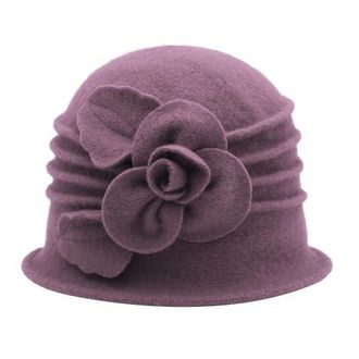 ZLYC Chapeau cloche en laine pour femme, style ann&eacute;es 1920, style vintage, avec fleur, Rose, violet, rose, Taille unique