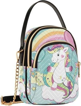 Generic Beau sac à bandoulière licorne et nuages pour femme, sac à main avec chaîne amovible, sac à main pour téléphone, sac à main à bandoulière, portefeuill