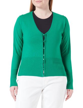 Gerry Weber Damen Strickjacke mit Schlingenknopfleiste breite Rippenb&uuml;ndchen, Langarm unifarben Vibrant Green 46