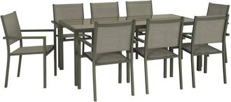 Sweeek Table de jardin aluminium + 8 assises - Capua 180cm - kaki - 8 places - 1 grande table rectangulaire. 8 fauteuils empilables