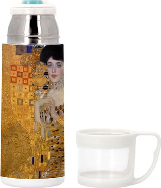 Fabulous Thermosflasche aus Edelstahl mit integrierter Tasse - Farbe Gustav Klimt Portrait von Adèle Bloch Bauer I Art Vintage Original Gold Gold - 350 ml - Th