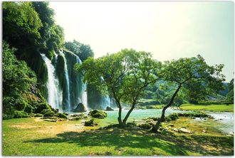 Paul Sinus Art 120x80cm - WANDBILD Ban-Chioc-Detain Wasserfall Vietnam - Leinwandbild auf Keilrahmen modern stilvoll - Bilder und Dekoration