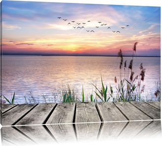 Pixxprint Steg mit Ausblick aufs Meer, Größe: 120x80cm, Leinwandbild, fertig gespannt, Wandbild, Dekoration, Kunstdruck, kein Poster