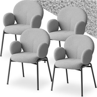 TecTake 4er Set Esszimmer Stuhl mit Armlehne, modernes K&uuml;chenm&ouml;bel mit Boucl&eacute; Teddystoff Bezug, Esszimmerst&uuml;hle Wohnzimmer Sessel, Dining Chair, K&uuml;chenst&uuml;hle 