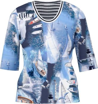 Marc Cain Femme, Tops, Bleu, Taille: 40 FR T-Shirt mit maritimem Print