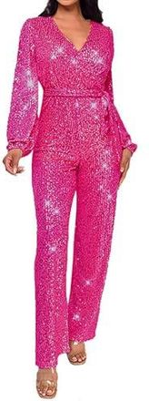 Generic Combinaison &agrave; paillettes pour femme - Combinaison d&eacute;t&eacute; pour femme - Manches longues - Petite combinaison pour femme - Taille 42 - Combinaison de sorti
