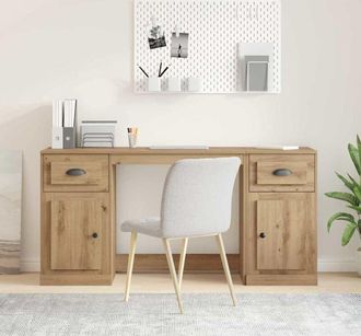 vidaXL Vidaxl - Bureau droit avec armoire en bois ding&eacute;nierie 154,5 x 50 x 75 cm - Design mural moderne - Tiroirs int&eacute;gr&eacute;s pour rangement s&eacute;curis&eacute;